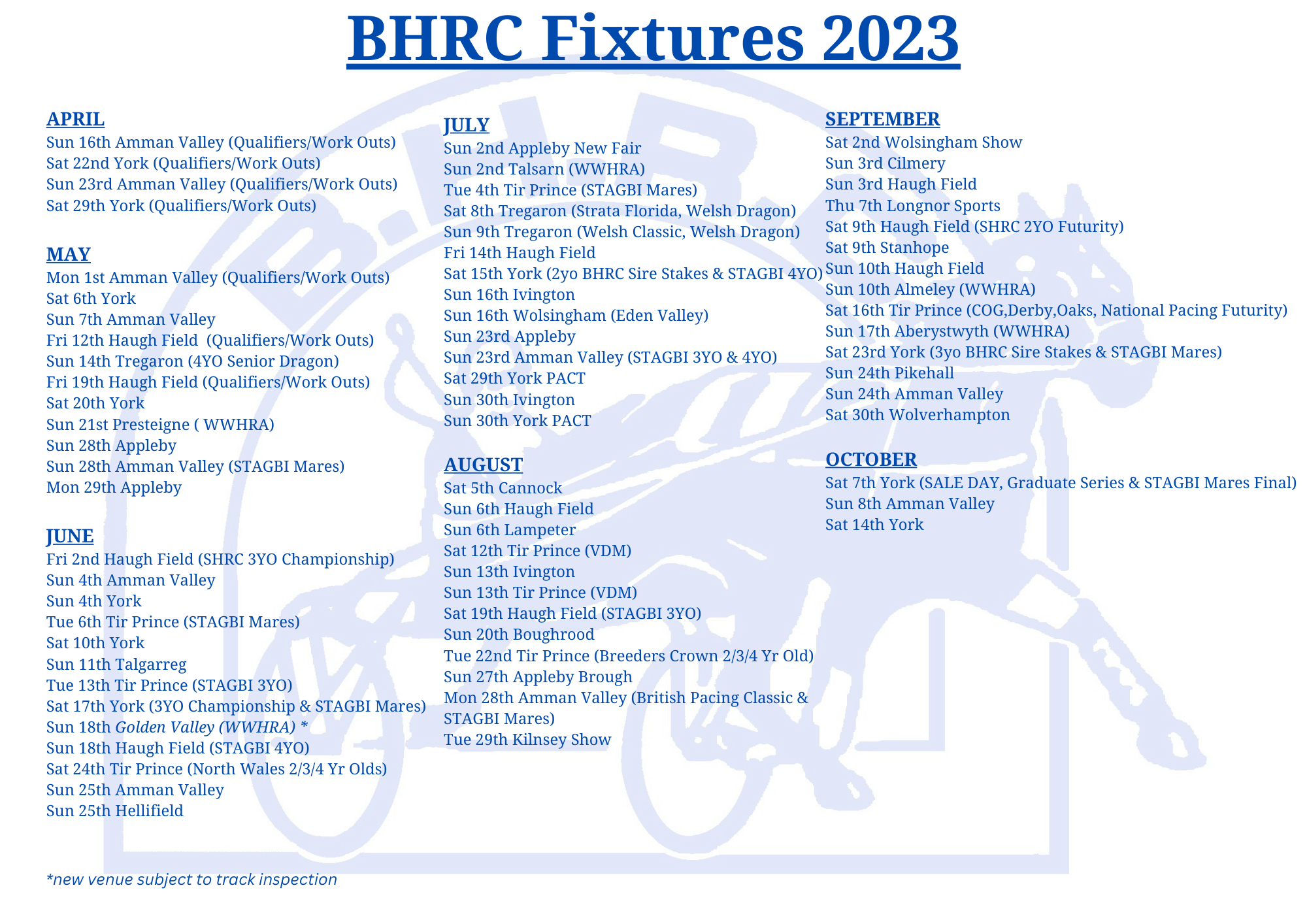 2023 Fixtures | BHRC