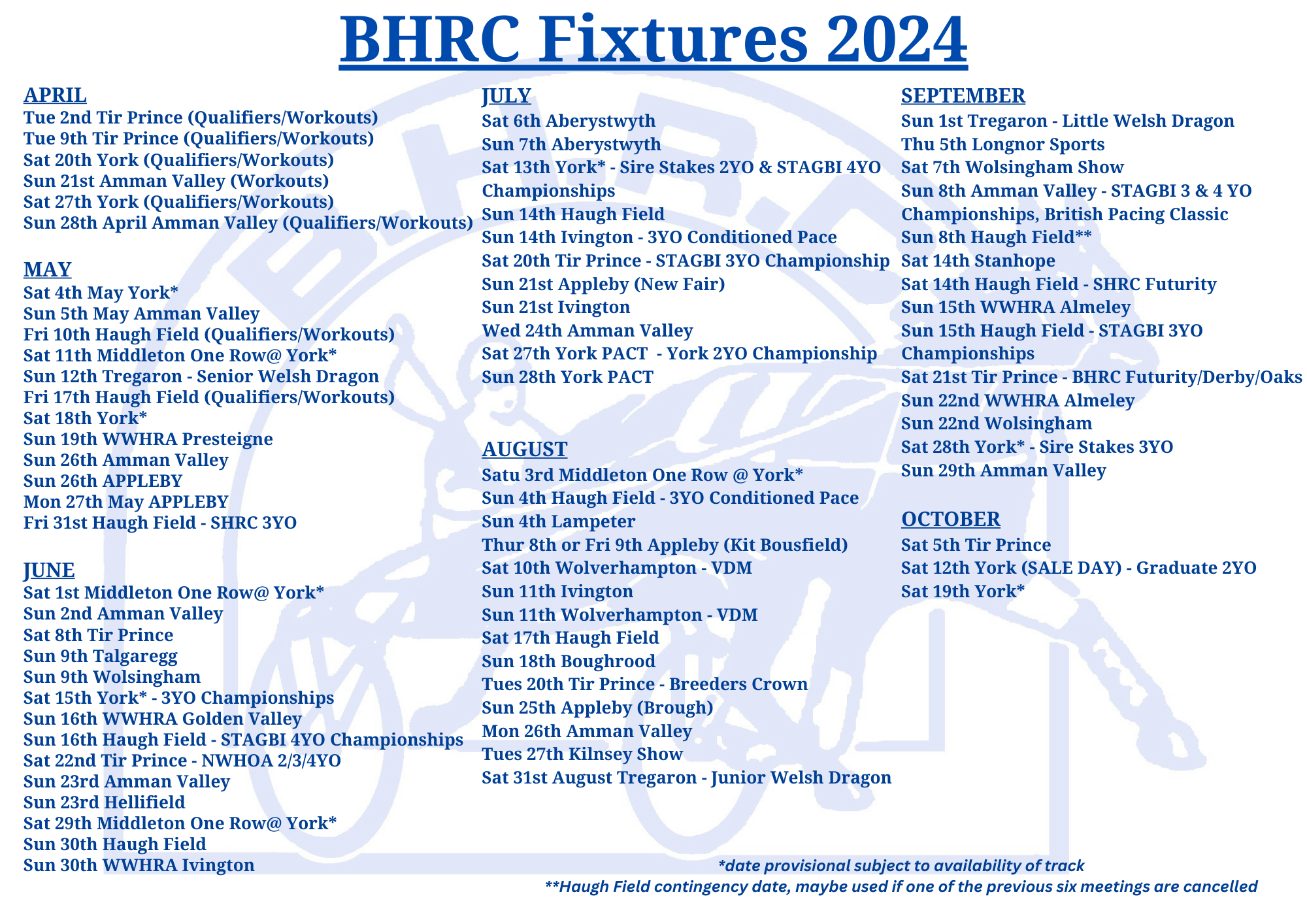 2024 Fixtures | BHRC
